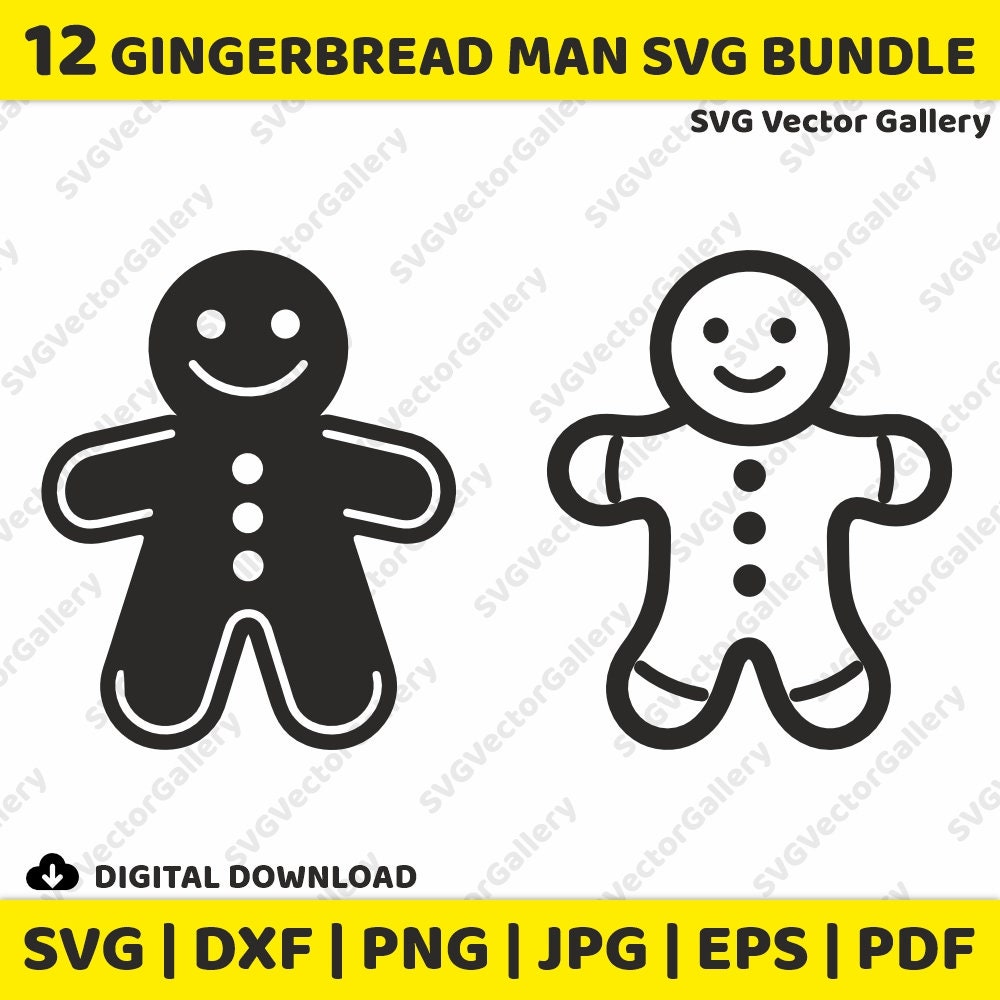 12 Gingerbread Man SVG Bundle, Clipart, Image, Silhouette, Vector, Svg ...