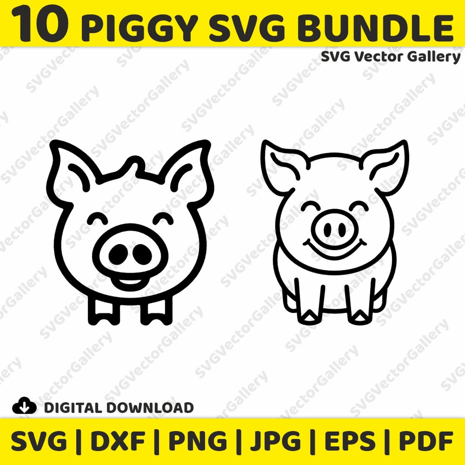 10 Piggy SVG Bundle, Clipart, Image, Silhouette, Vector, Svg, Dxf, Png ...