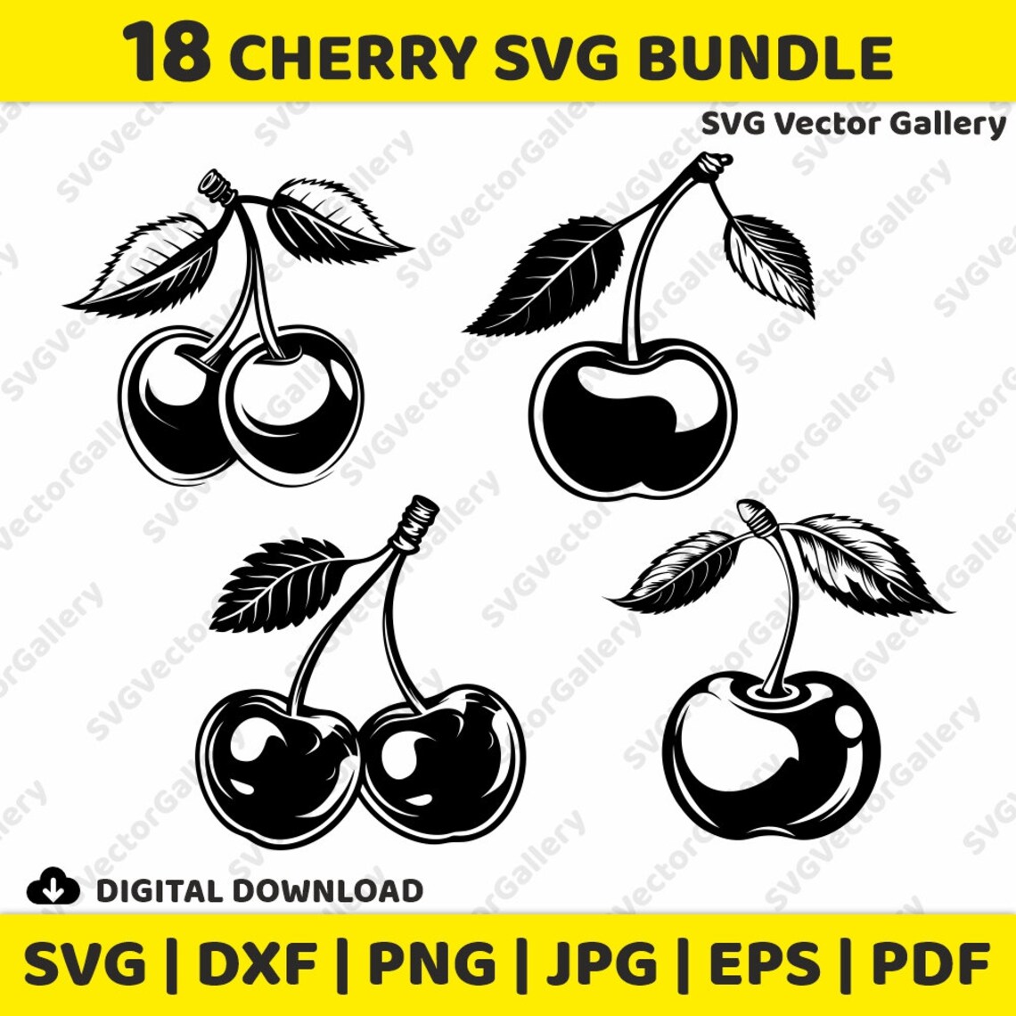 18 Cherry SVG Bundle, Clipart, Image, Silhouette, Vector, Svg, Dxf, Png ...
