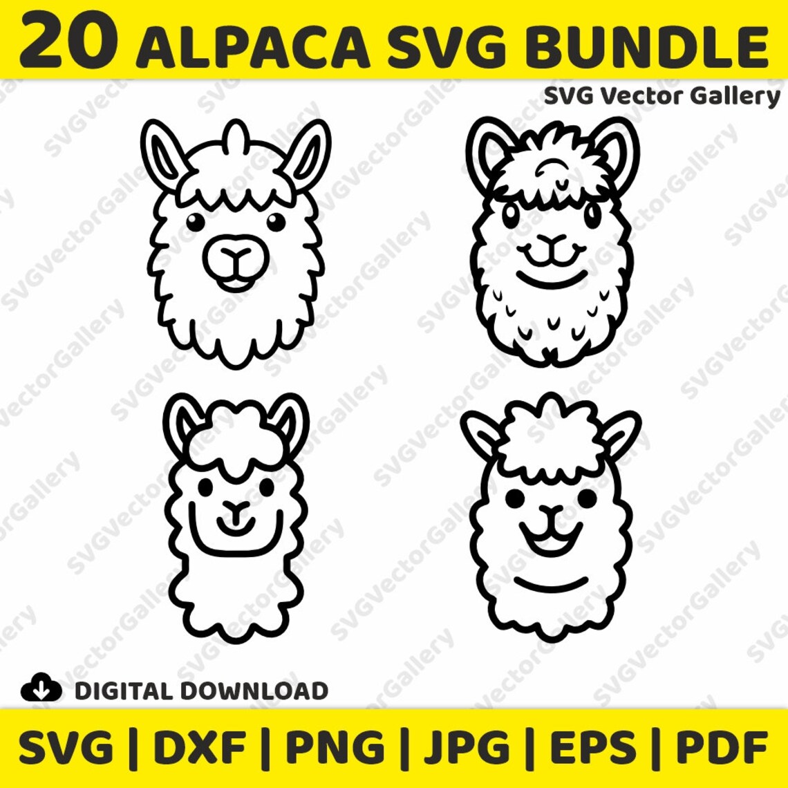 20 Alpaca SVG Bundle, Clipart, Image, Silhouette, Vector, Svg, Dxf, Png ...