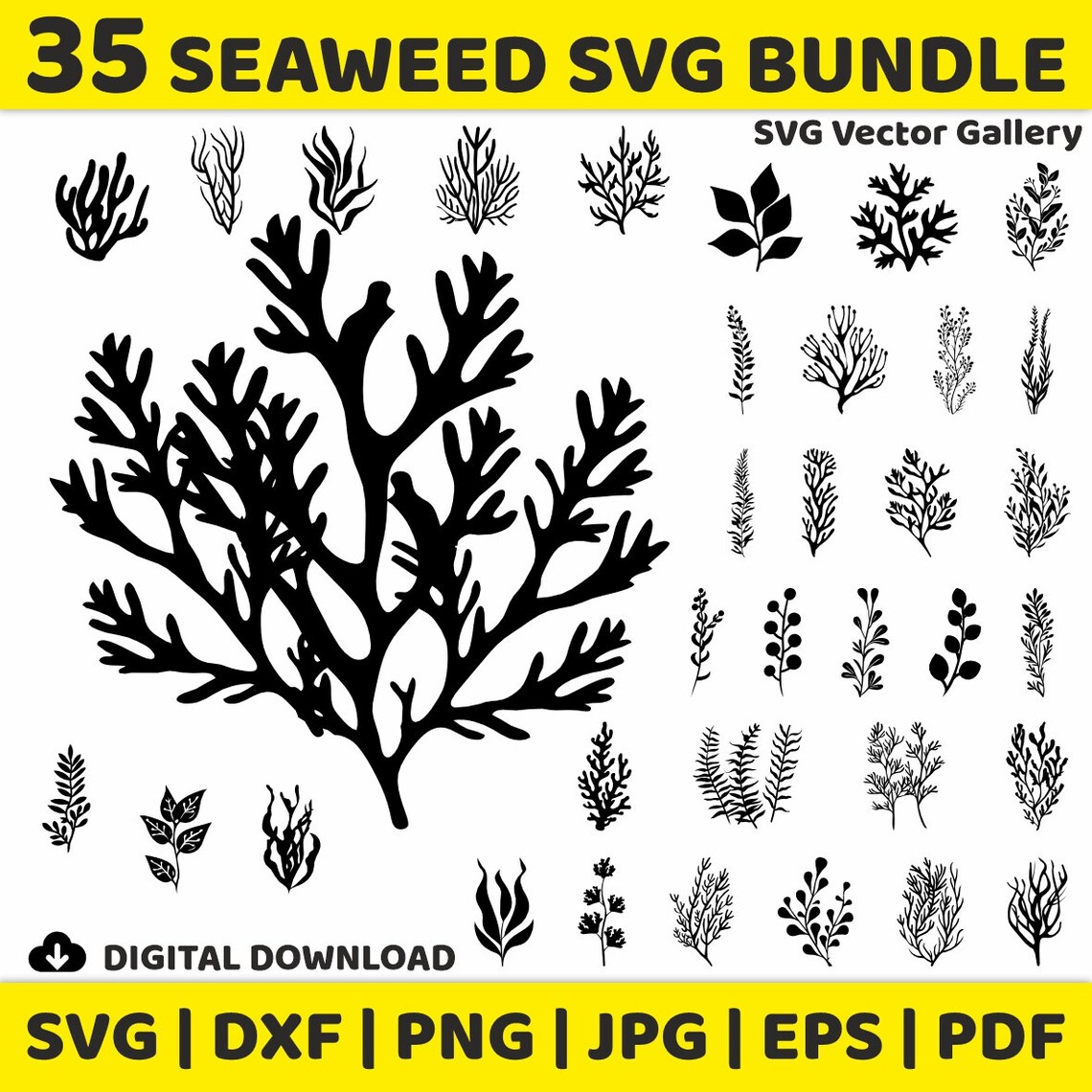 35 Seaweed Leaf SVG Bundle, Clipart, Image, Silhouette, Vector, Svg ...