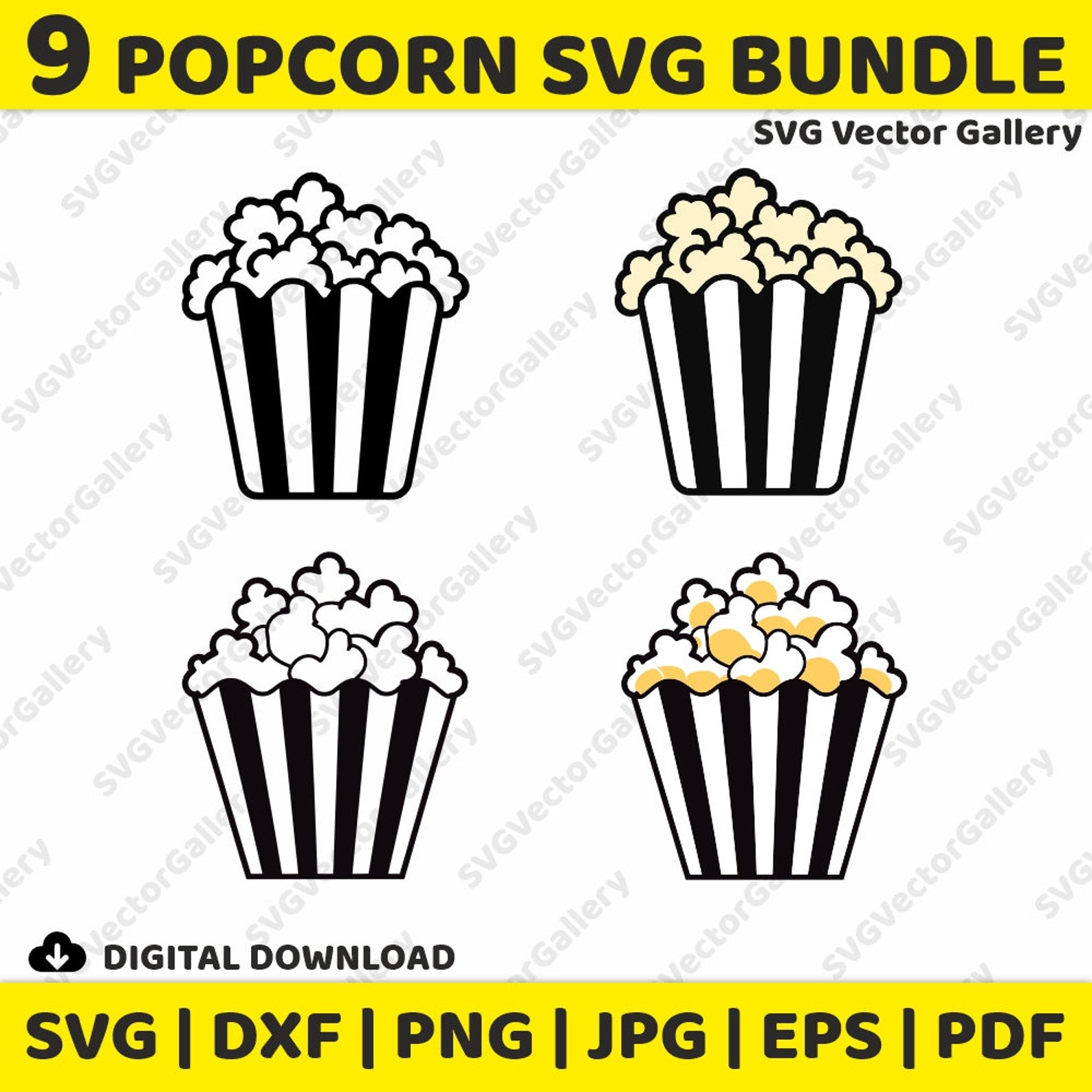 9 Popcorn SVG Bundle, Clipart, Image, Silhouette, Vector, Svg, Dxf, Png ...