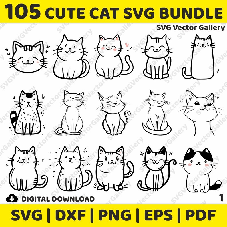 Adorable Cat SVG Collection - 100+ Cat Svg, Dxf, Png, Eps, Pdf - Etsy