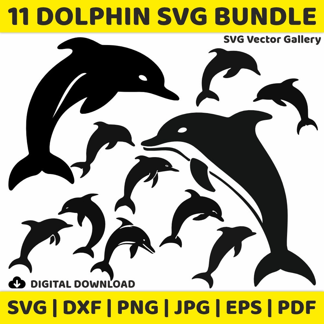 11 Dolphin SVG Bundle, Clipart, Image, Silhouette, Vector, Svg, Dxf ...