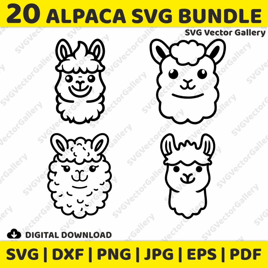 20 Alpaca SVG Bundle, Clipart, Image, Silhouette, Vector, Svg, Dxf, Png ...