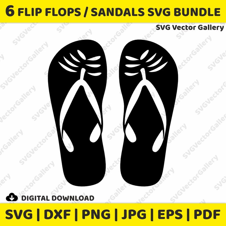 6 Flip Flops / Sandals SVG Bundle, Clipart, Image, Silhouette, Vector ...