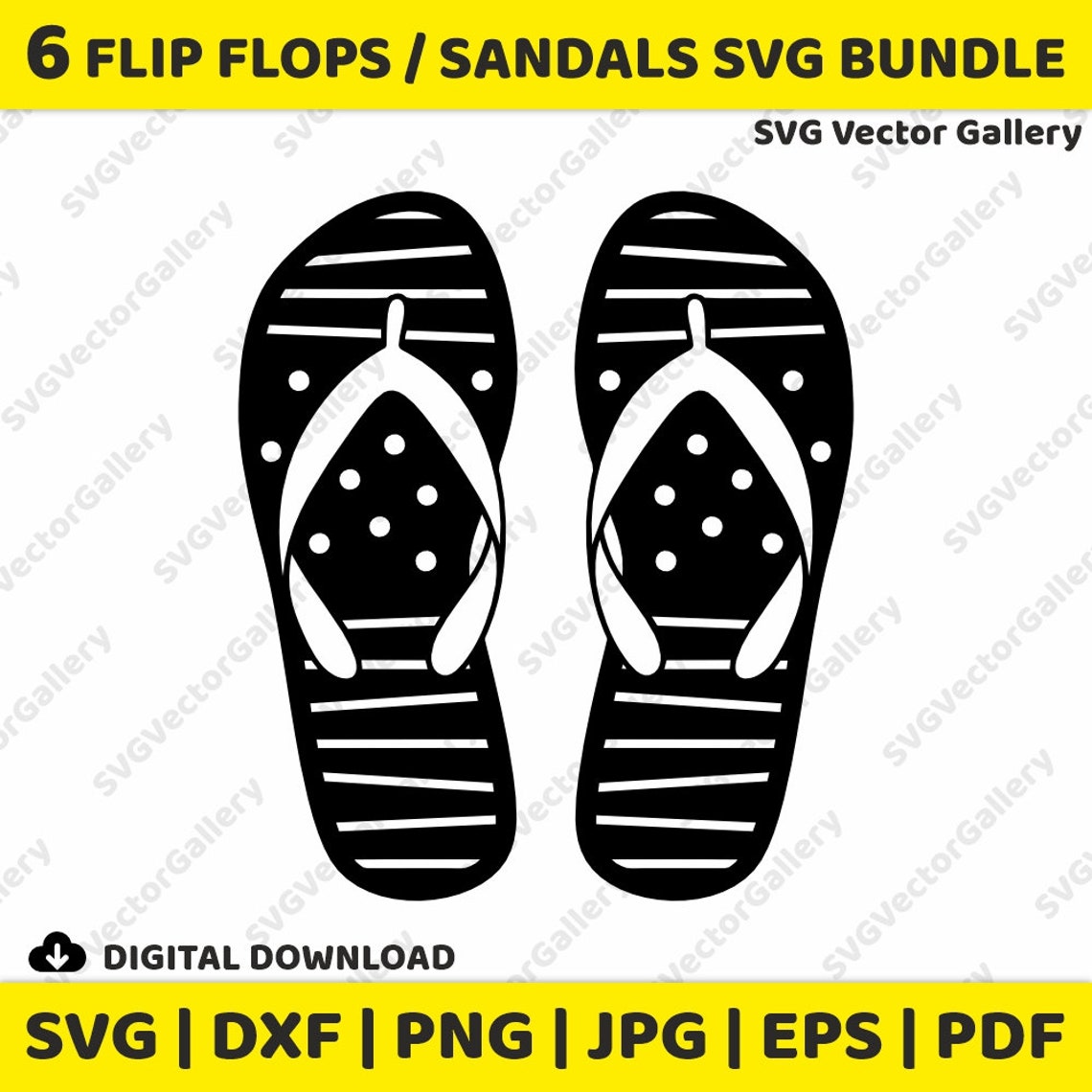 6 Flip Flops / Sandals SVG Bundle, Clipart, Image, Silhouette, Vector ...