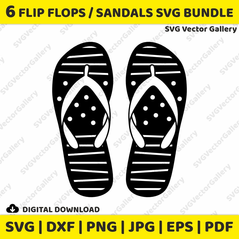 6 Flip Flops / Sandals SVG Bundle, Clipart, Image, Silhouette, Vector ...