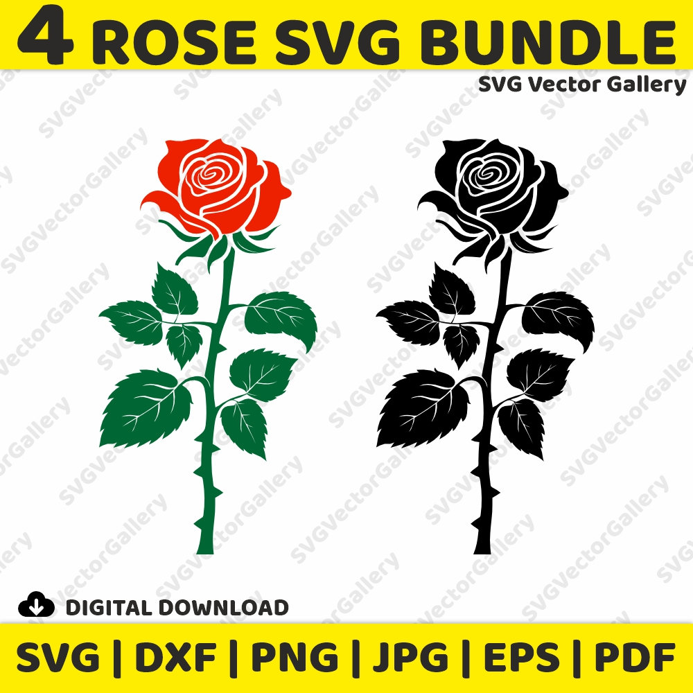4 Rose SVG Bundle, Clipart, Image, Silhouette, Vector, Svg, Dxf, Png ...