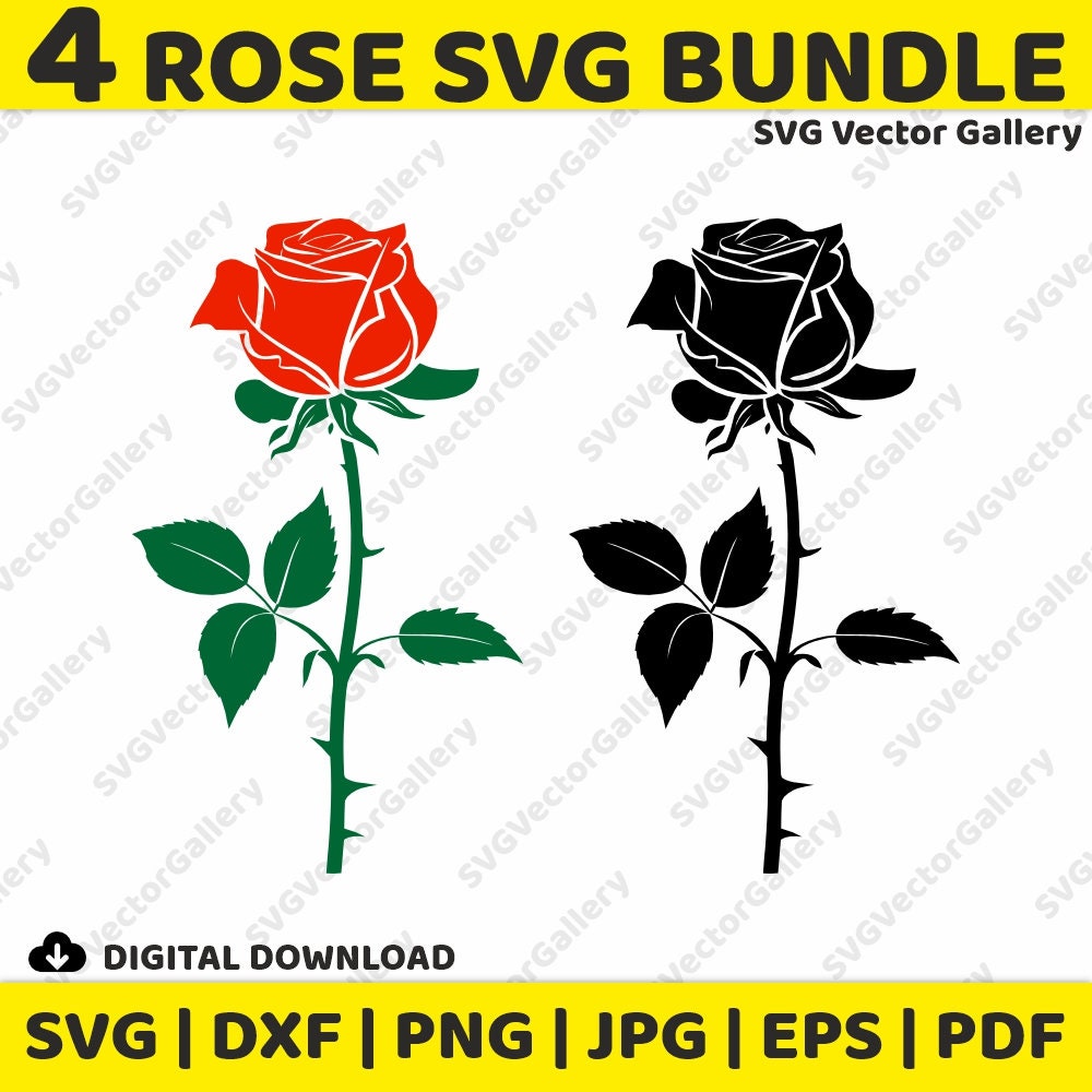 4 Rose SVG Bundle, Clipart, Image, Silhouette, Vector, Svg, Dxf, Png ...