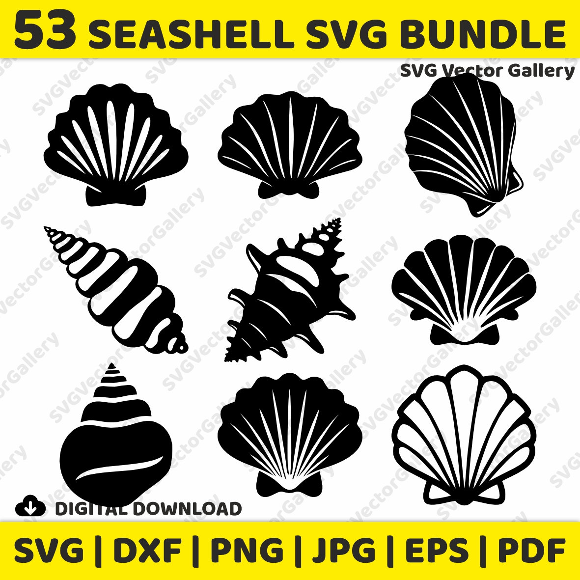 53 Seashell SVG Bundle, Clipart, Image, Silhouette, Vector, Svg, Dxf ...