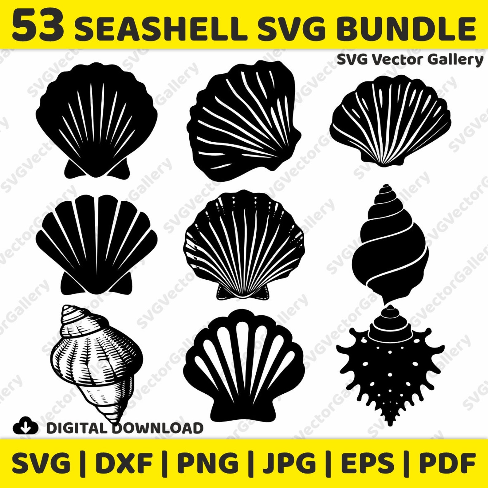 53 Seashell SVG Bundle, Clipart, Image, Silhouette, Vector, Svg, Dxf ...