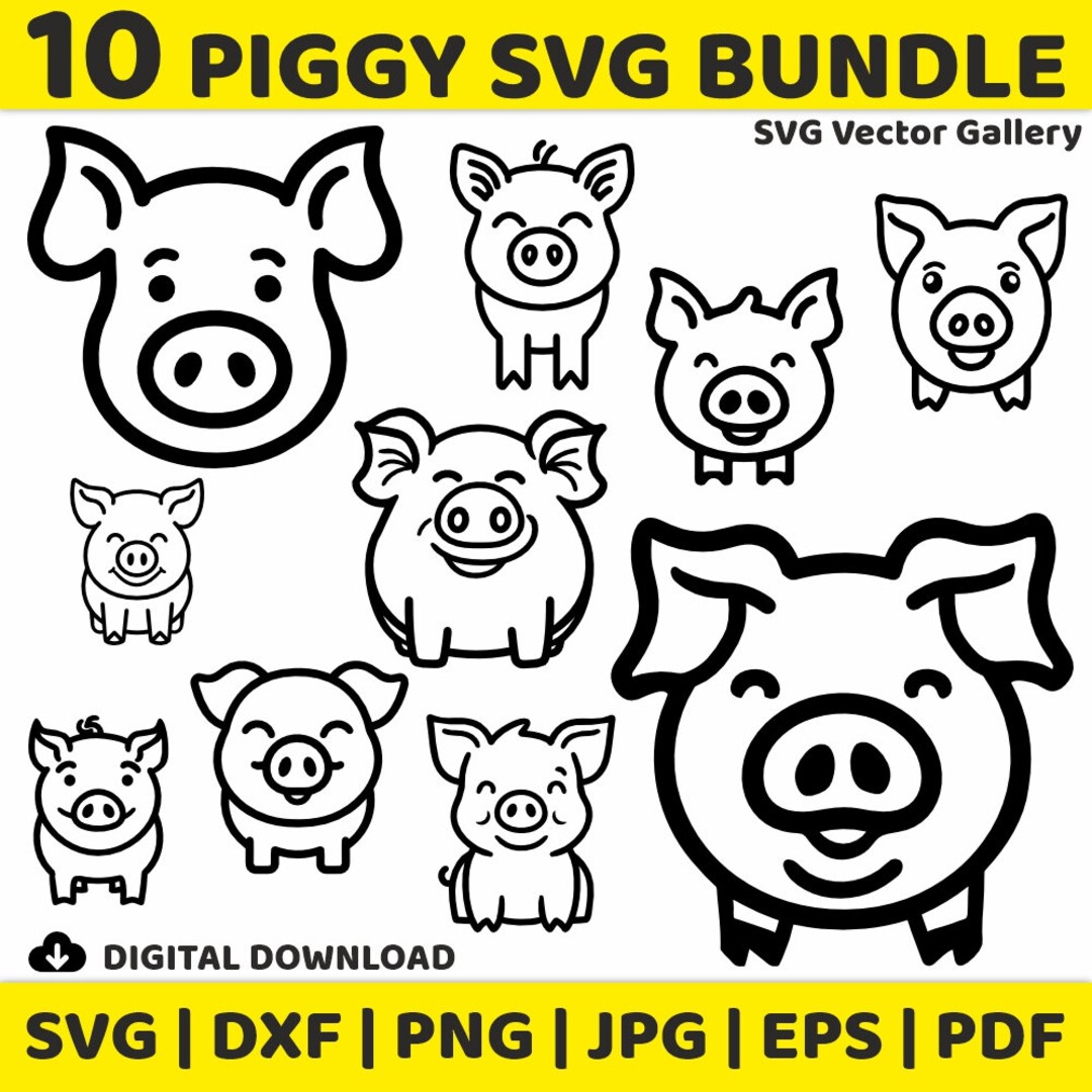 10 Piggy SVG Bundle, Clipart, Image, Silhouette, Vector, Svg, Dxf, Png ...