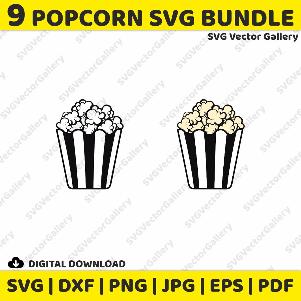9 Popcorn SVG Bundle, Clipart, Image, Silhouette, Vector, Svg, Dxf, Png ...