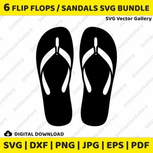 6 Flip Flops / Sandals SVG Bundle, Clipart, Image, Silhouette, Vector ...