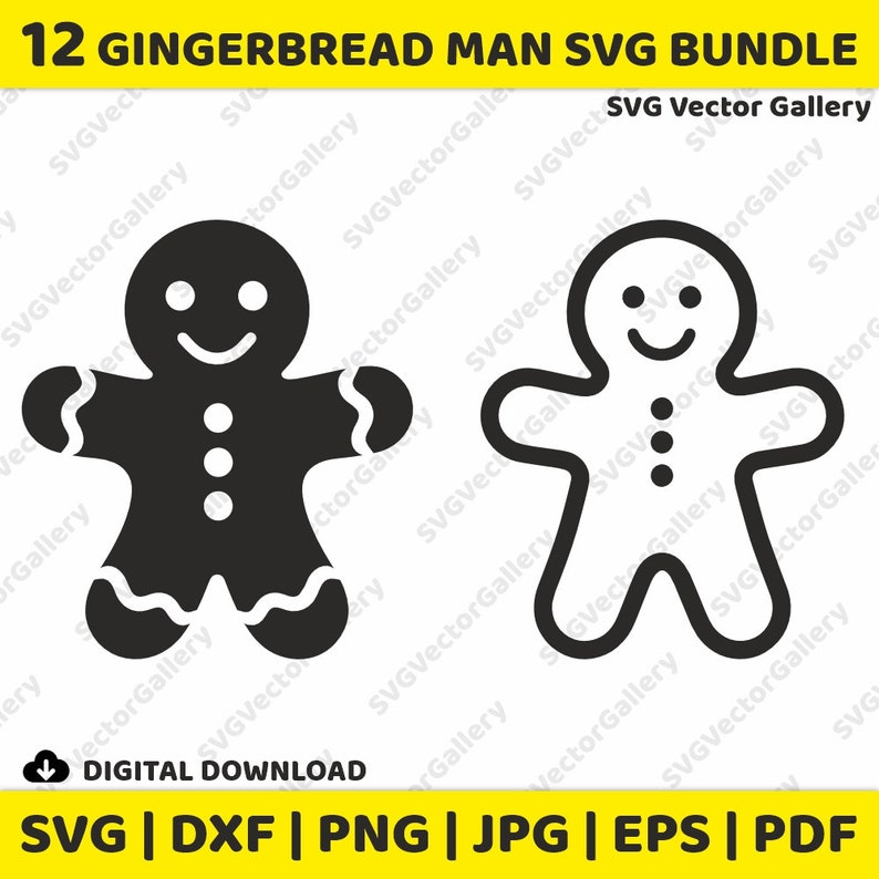 12 Gingerbread Man SVG Bundle, Clipart, Image, Silhouette, Vector, Svg ...