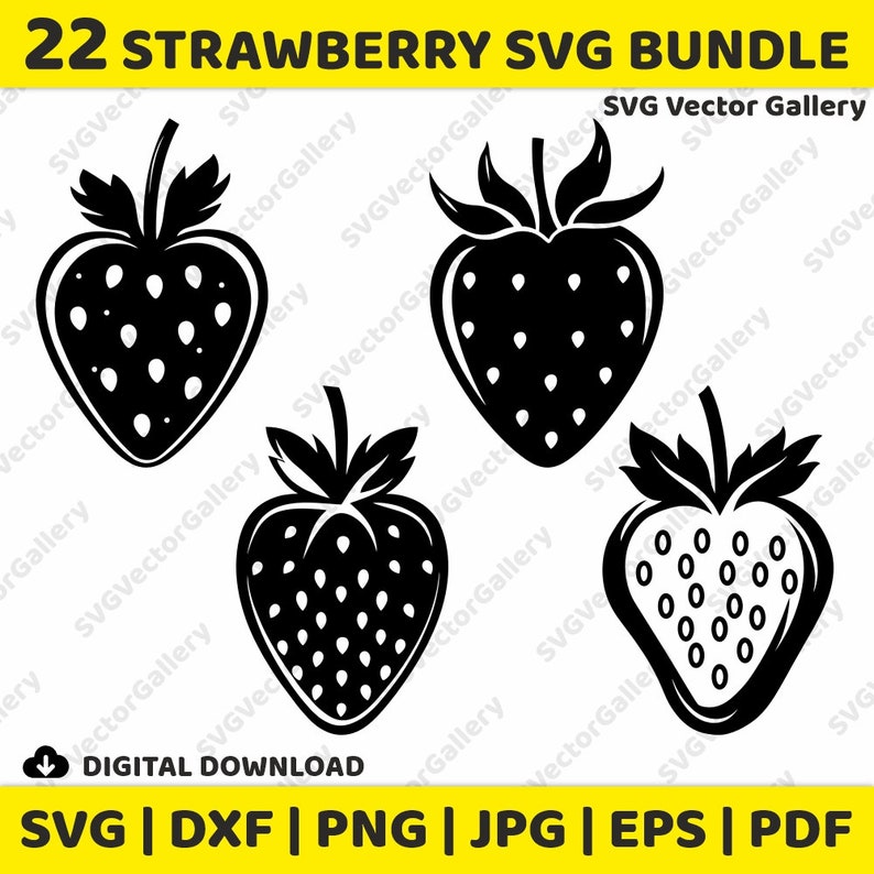 22 Strawberry SVG Bundle, Clipart, Image, Silhouette, Vector, Svg, Dxf ...