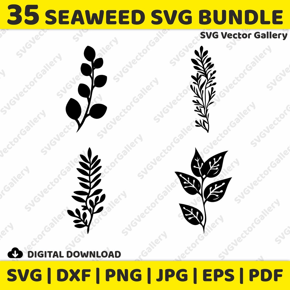 35 Seaweed Leaf SVG Bundle, Clipart, Image, Silhouette, Vector, Svg ...