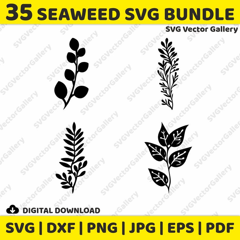 35 Seaweed Leaf SVG Bundle, Clipart, Image, Silhouette, Vector, Svg ...