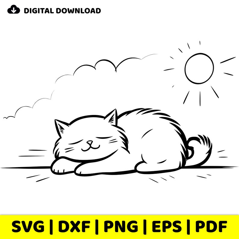Happy Sleeping Cat Vector Image, Svg, Dxf, Png, Eps, Pdf - Etsy