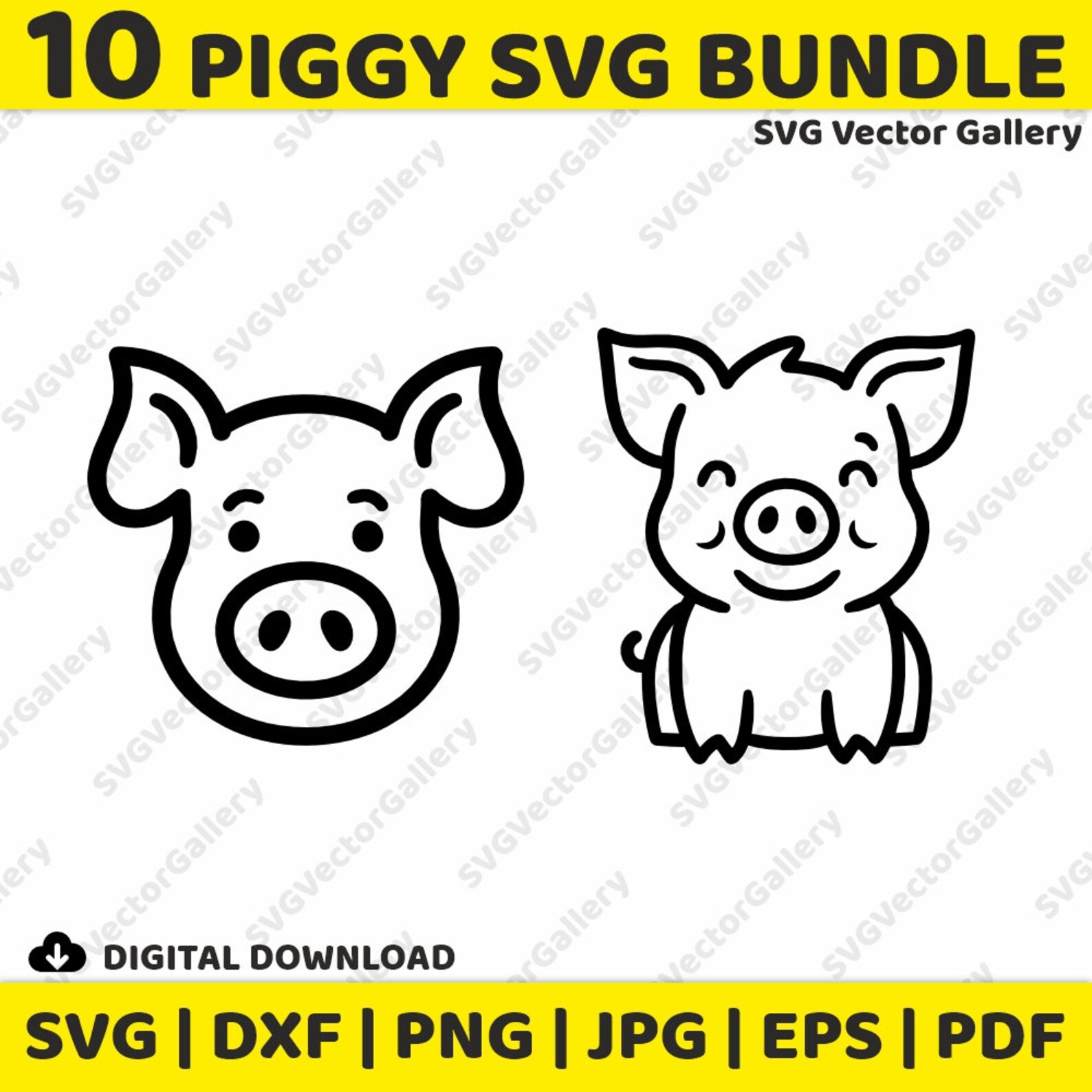 10 Piggy SVG Bundle, Clipart, Image, Silhouette, Vector, Svg, Dxf, Png ...