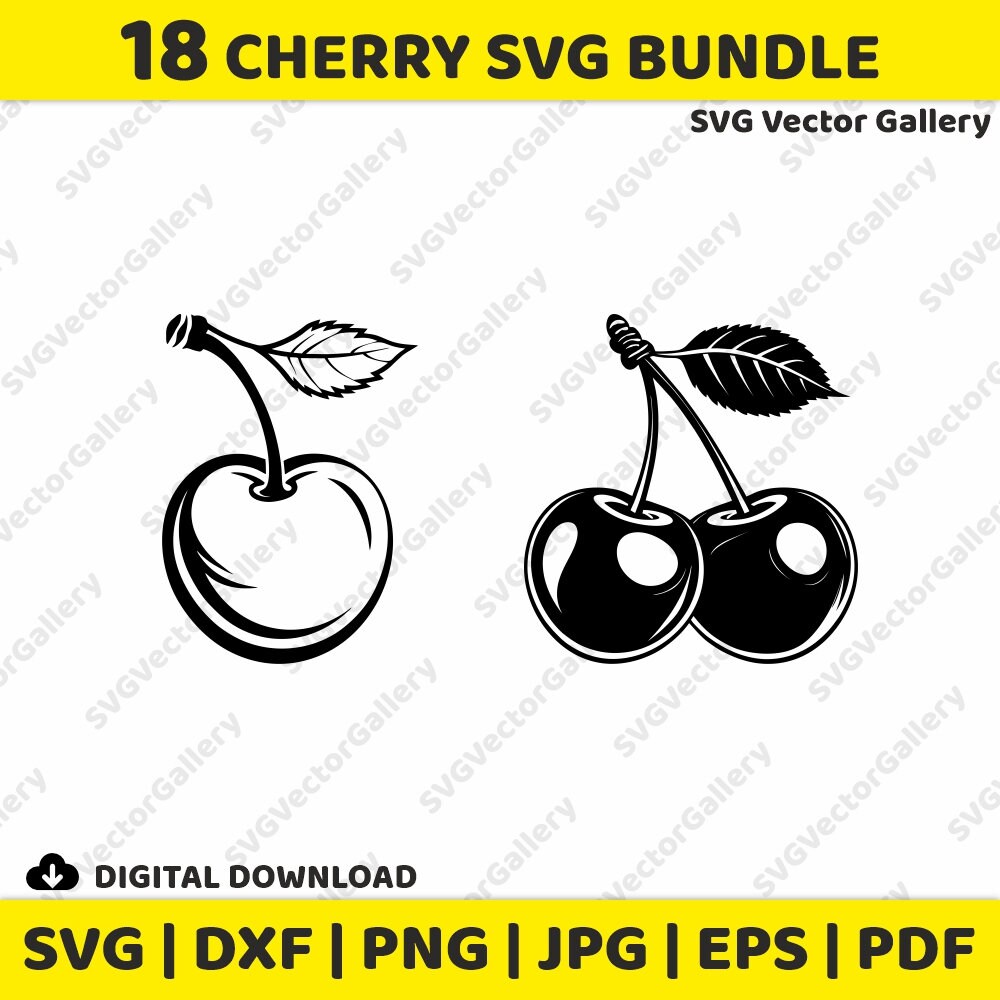 18 Cherry SVG Bundle, Clipart, Image, Silhouette, Vector, Svg, Dxf, Png ...