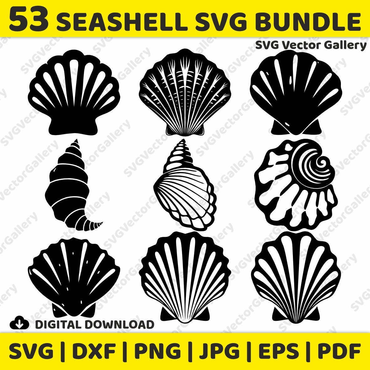 53 Seashell SVG Bundle, Clipart, Image, Silhouette, Vector, Svg, Dxf ...