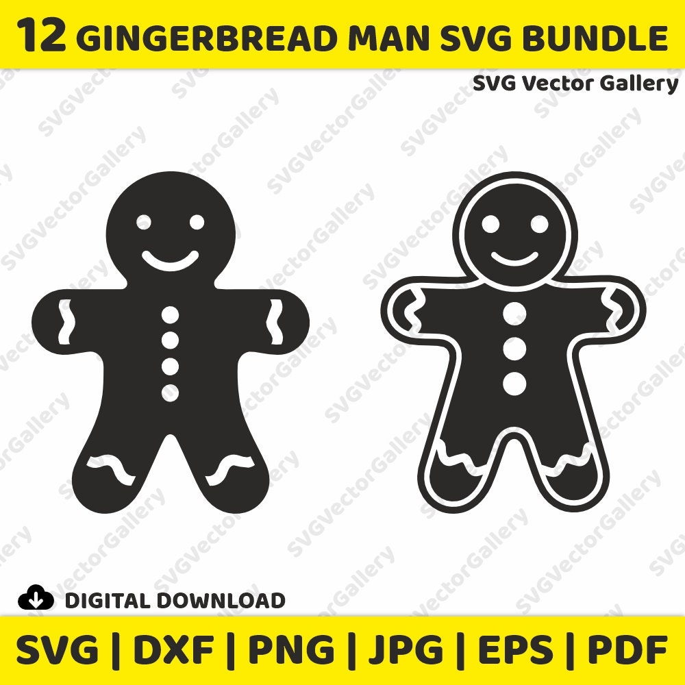 12 Gingerbread Man SVG Bundle, Clipart, Image, Silhouette, Vector, Svg ...