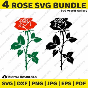 4 Rose SVG Bundle, Clipart, Image, Silhouette, Vector, Svg, Dxf, Png ...