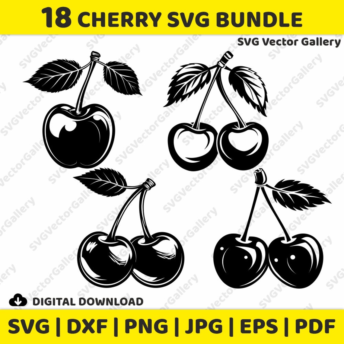 18 Cherry SVG Bundle, Clipart, Image, Silhouette, Vector, Svg, Dxf, Png ...
