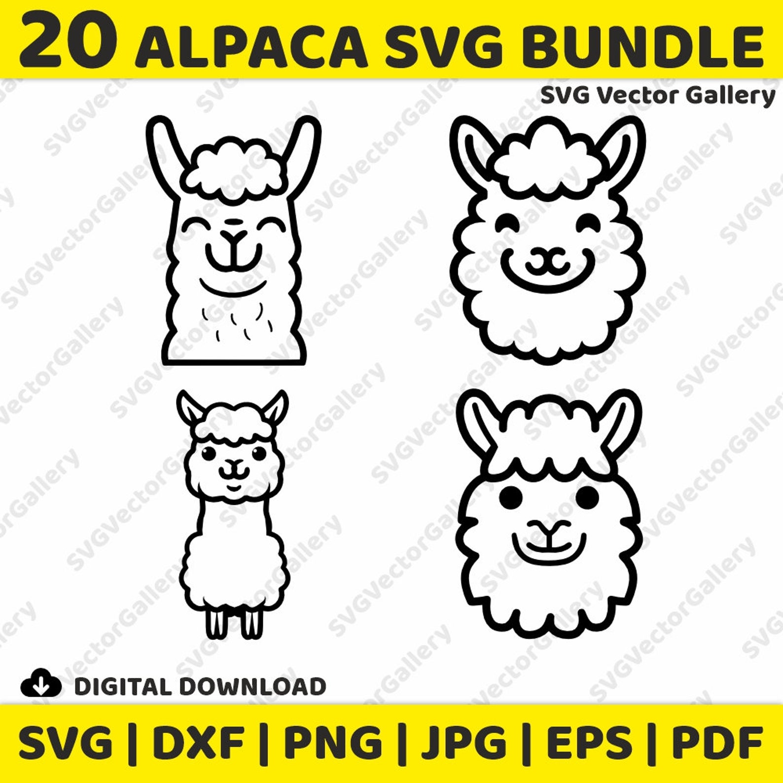 20 Alpaca SVG Bundle, Clipart, Image, Silhouette, Vector, Svg, Dxf, Png ...