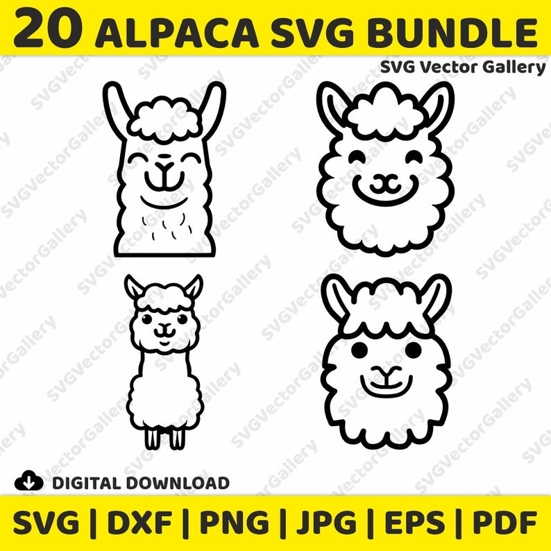20 Alpaca SVG Bundle, Clipart, Image, Silhouette, Vector, Svg, Dxf, Png ...