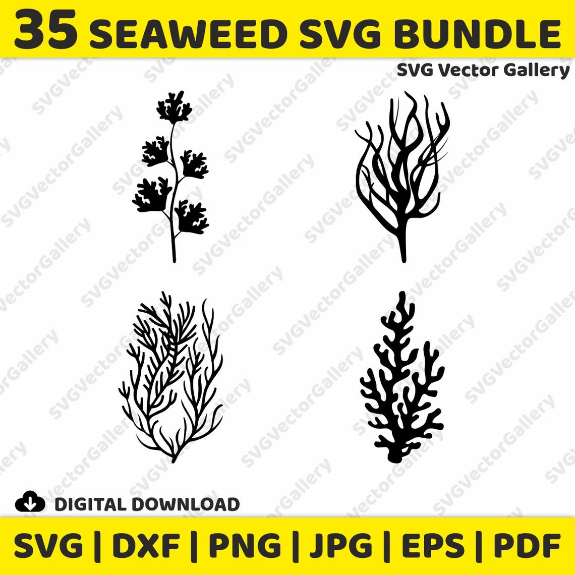35 Seaweed Leaf SVG Bundle, Clipart, Image, Silhouette, Vector, Svg ...