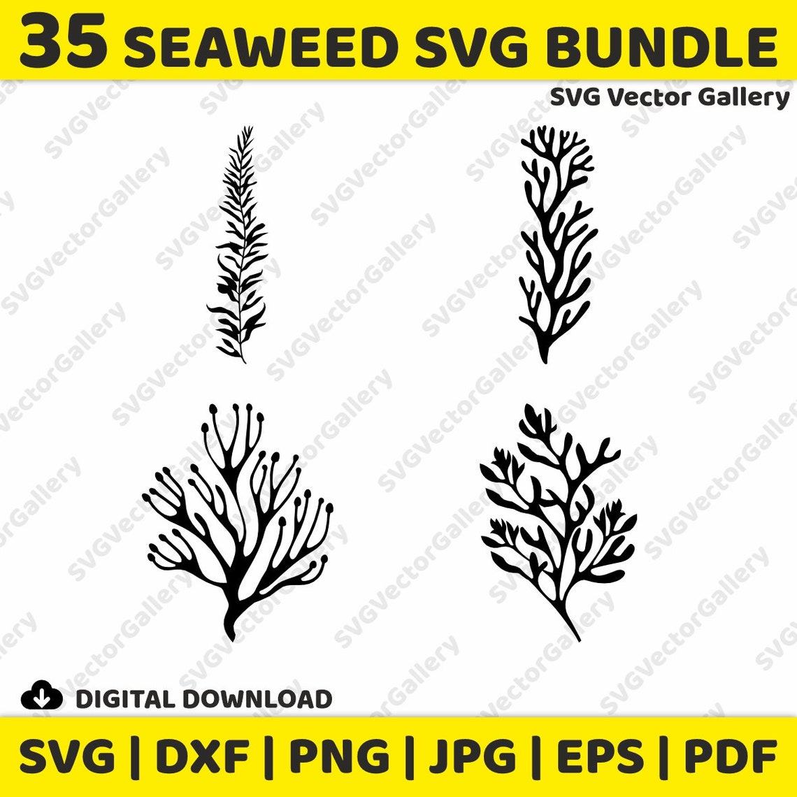 35 Seaweed Leaf SVG Bundle, Clipart, Image, Silhouette, Vector, Svg ...
