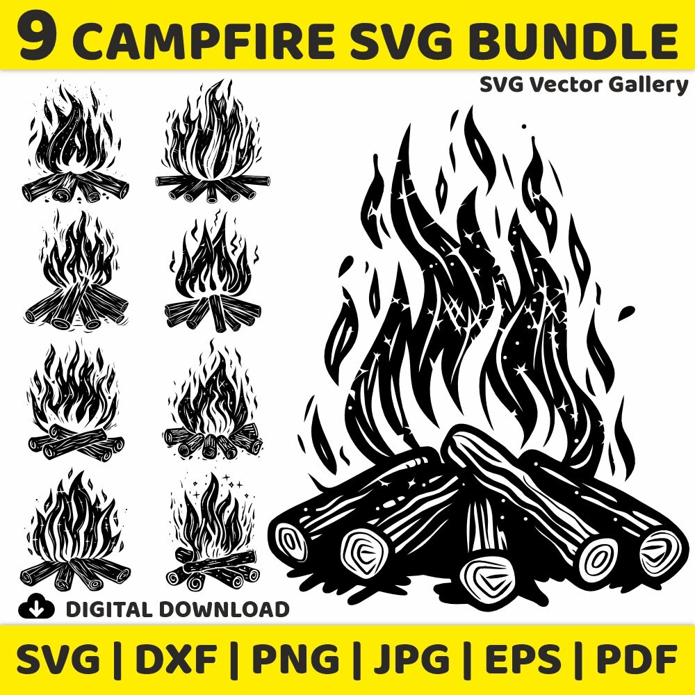 9 Campfire SVG Bundle, Clipart, Image, Silhouette, Vector, Svg, Dxf ...