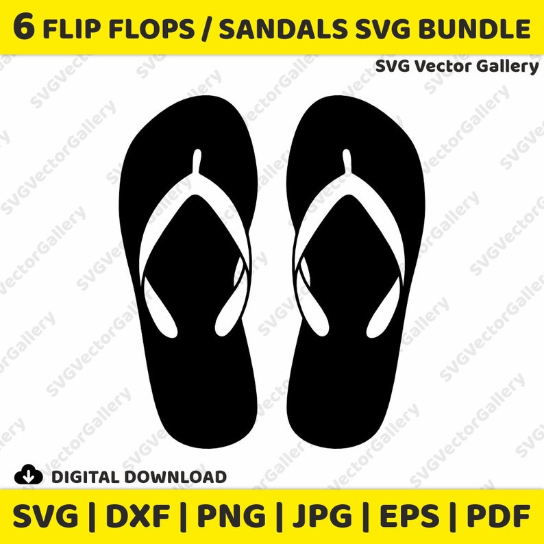 6 Flip Flops / Sandals SVG Bundle, Clipart, Image, Silhouette, Vector ...