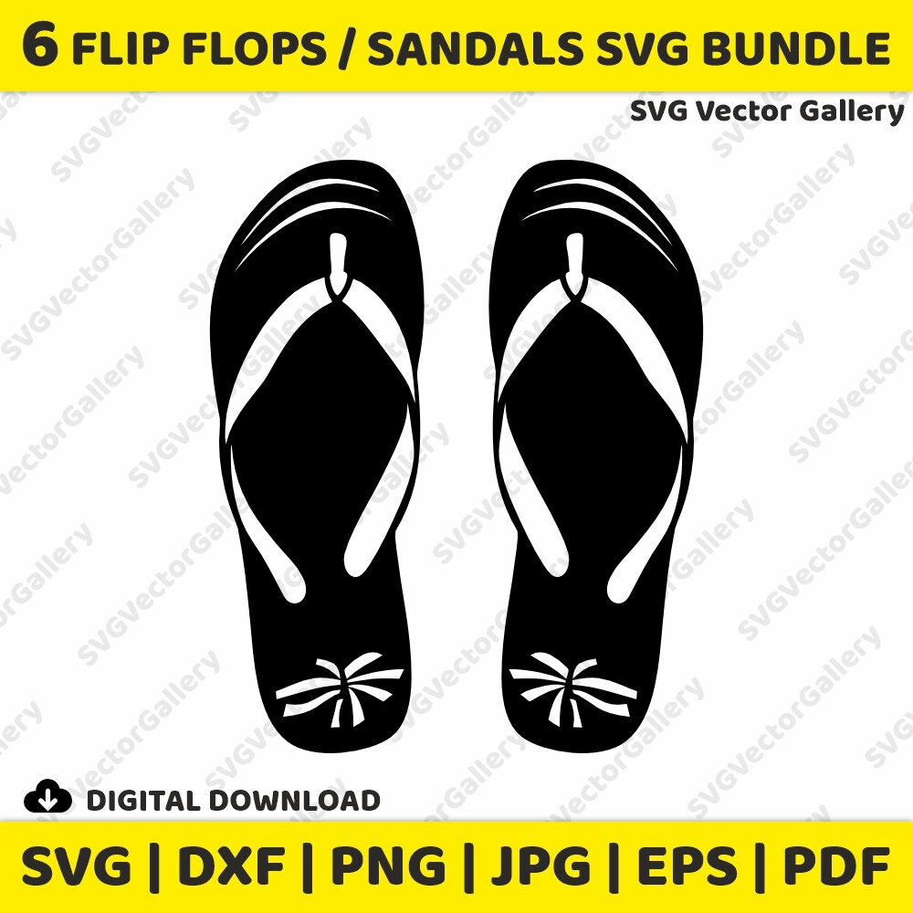 6 Flip Flops / Sandals SVG Bundle, Clipart, Image, Silhouette, Vector ...