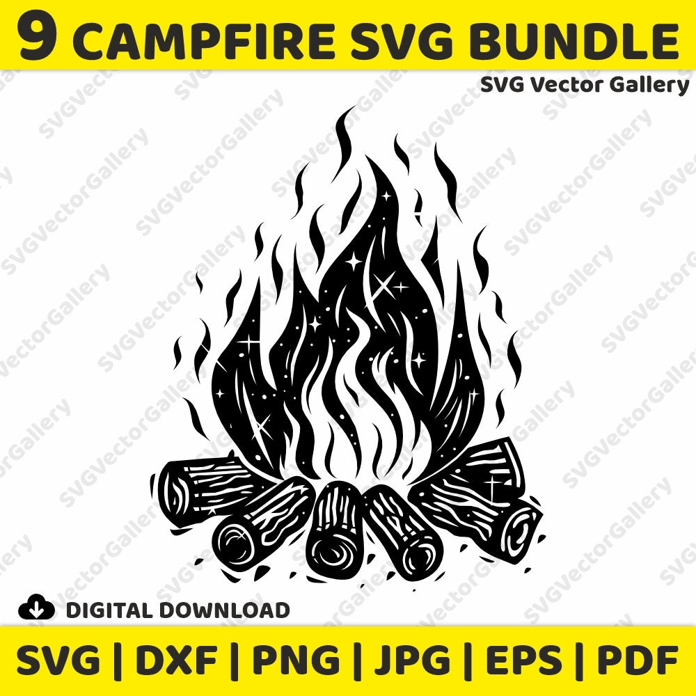 9 Campfire SVG Bundle, Clipart, Image, Silhouette, Vector, Svg, Dxf ...