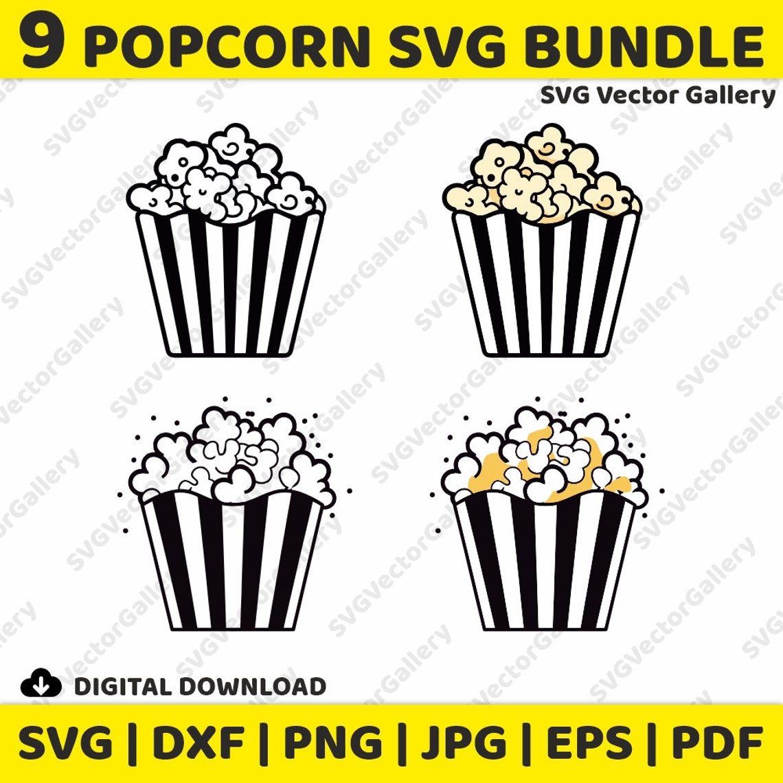 9 Popcorn SVG Bundle, Clipart, Image, Silhouette, Vector, Svg, Dxf, Png ...