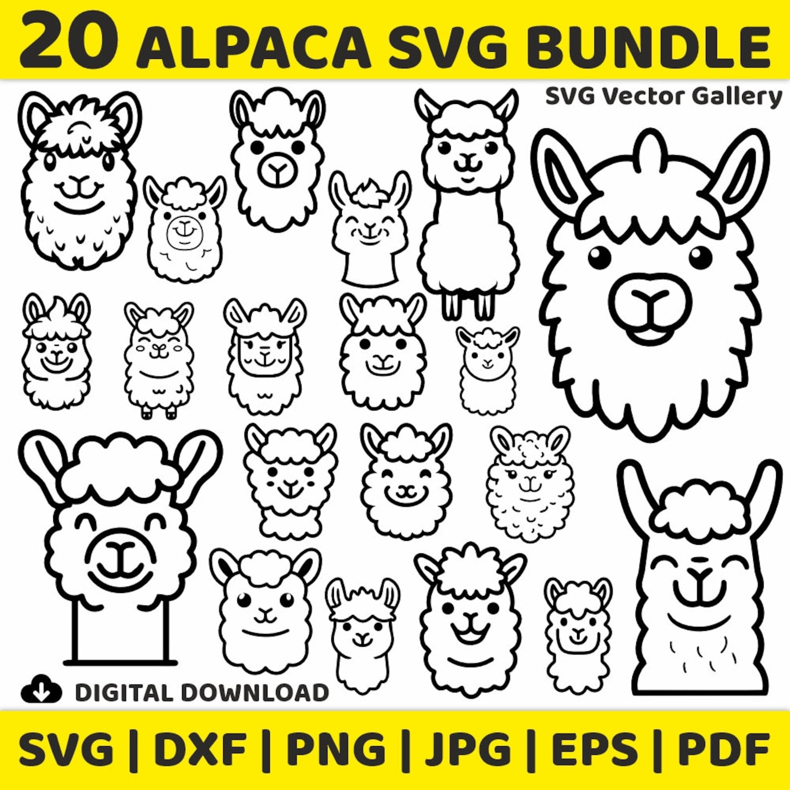 20 Alpaca SVG Bundle, Clipart, Image, Silhouette, Vector, Svg, Dxf, Png ...
