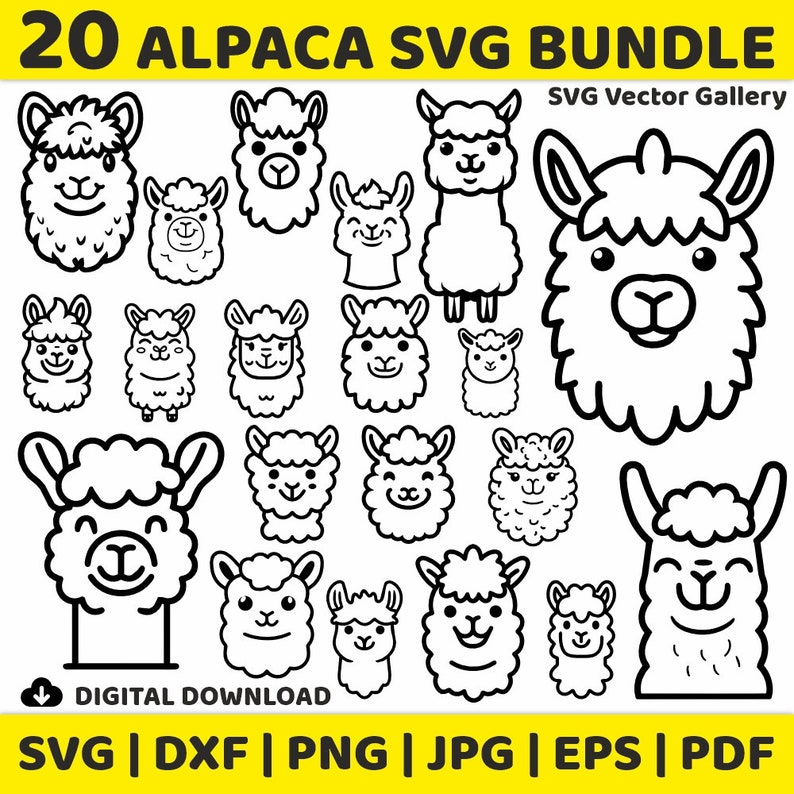 20 Alpaca SVG Bundle, Clipart, Image, Silhouette, Vector, Svg, Dxf, Png ...