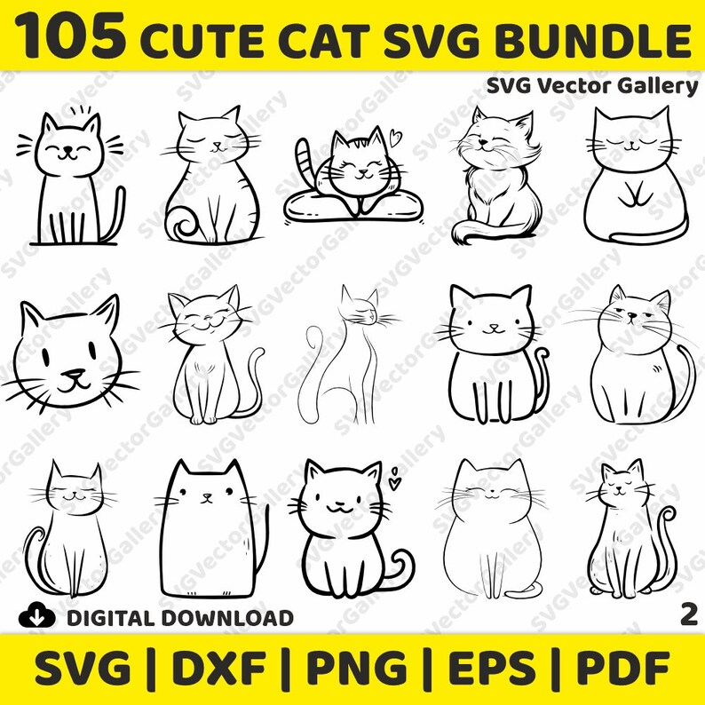 Adorable Cat SVG Collection - 100+ Cat Svg, Dxf, Png, Eps, Pdf - Etsy