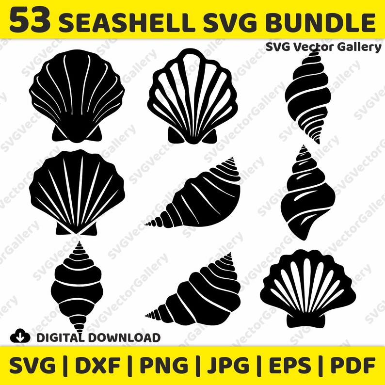 53 Seashell SVG Bundle, Clipart, Image, Silhouette, Vector, Svg, Dxf ...
