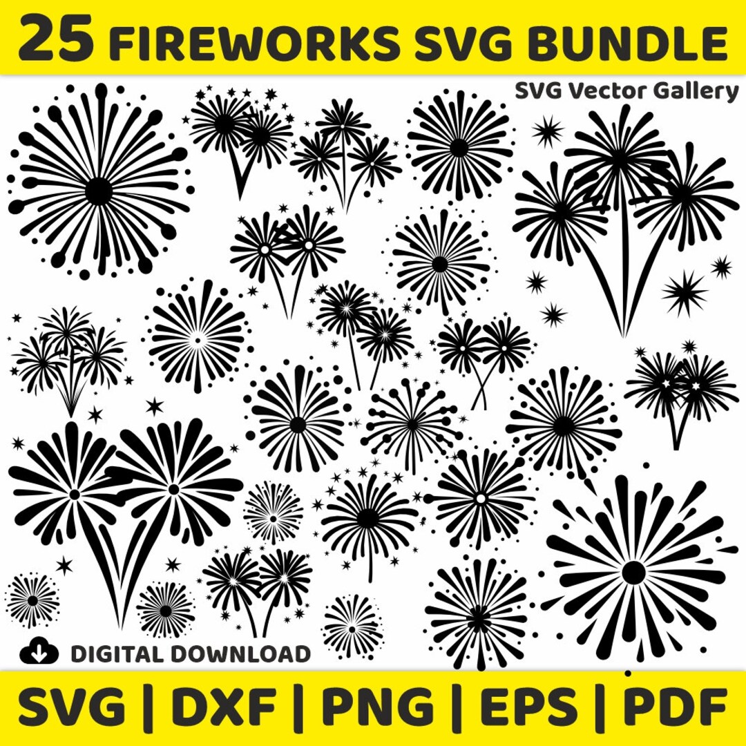 25 Fireworks SVG Bundle, Clipart, Image, Silhouette, Vector, Svg, Dxf ...