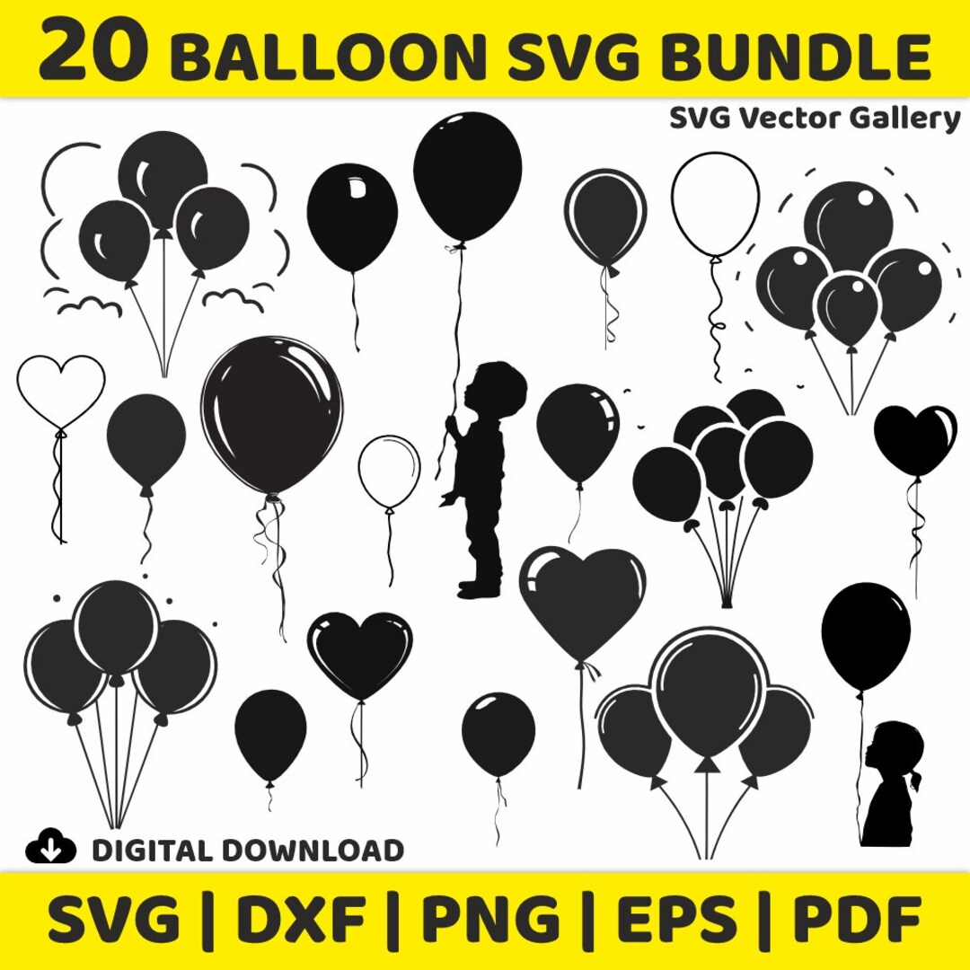 20 Balloon SVG Bundle, Clipart, Image, Silhouette, Vector, Svg, Dxf ...