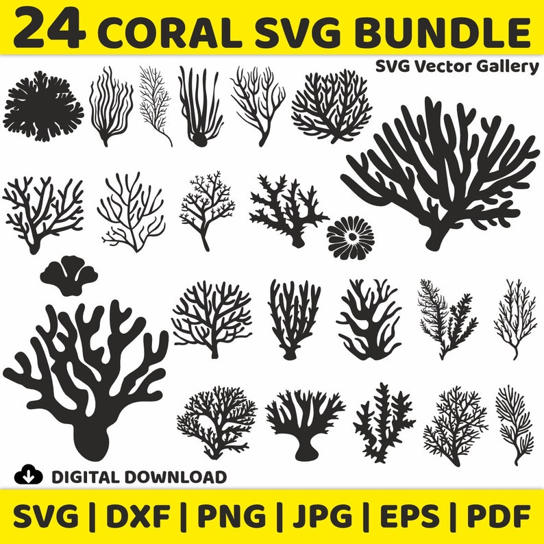 24 Coral SVG Bundle, Clipart, Image, Silhouette, Vector, Svg, Dxf, Png ...