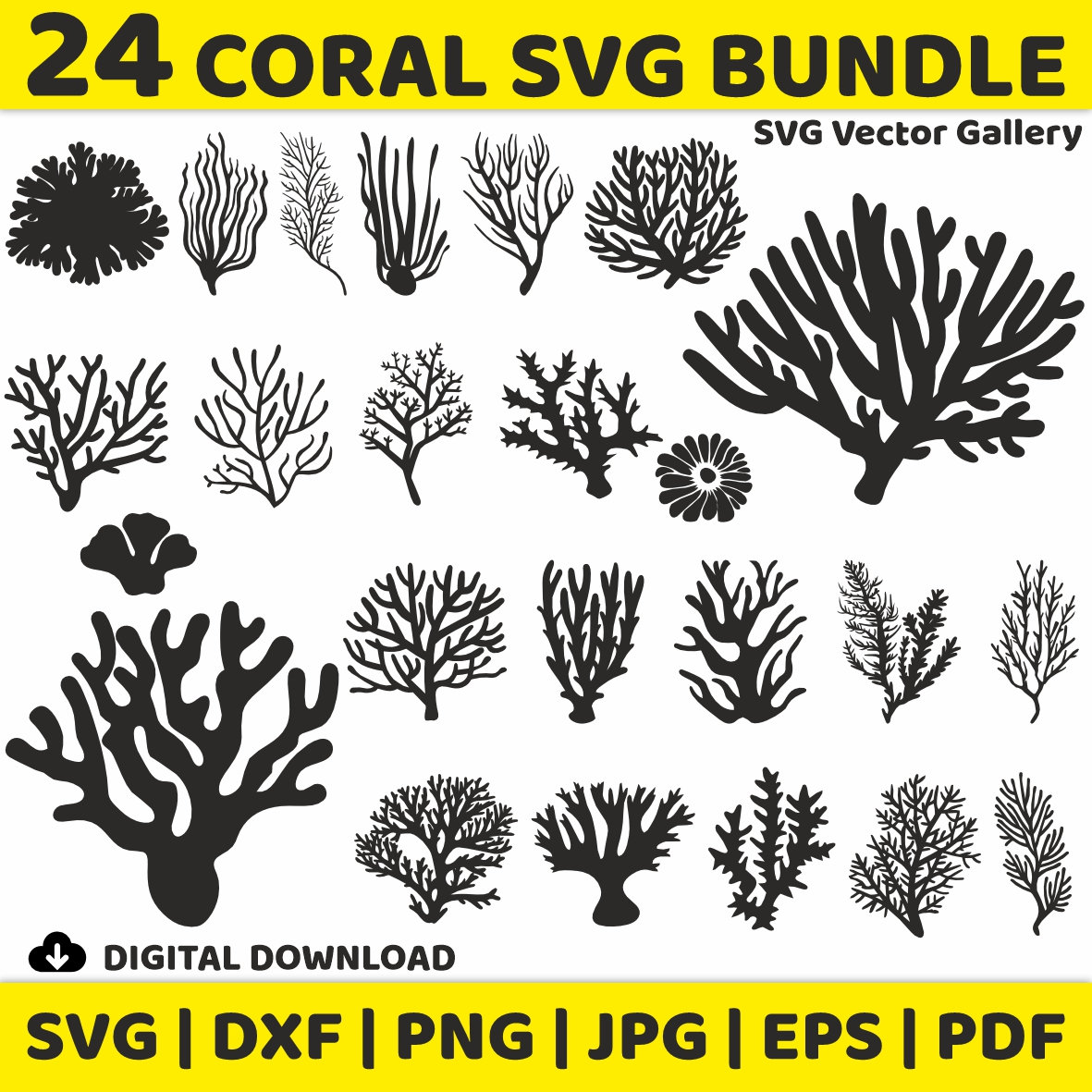 24 Coral SVG Bundle, Clipart, Image, Silhouette, Vector, Svg, Dxf, Png ...