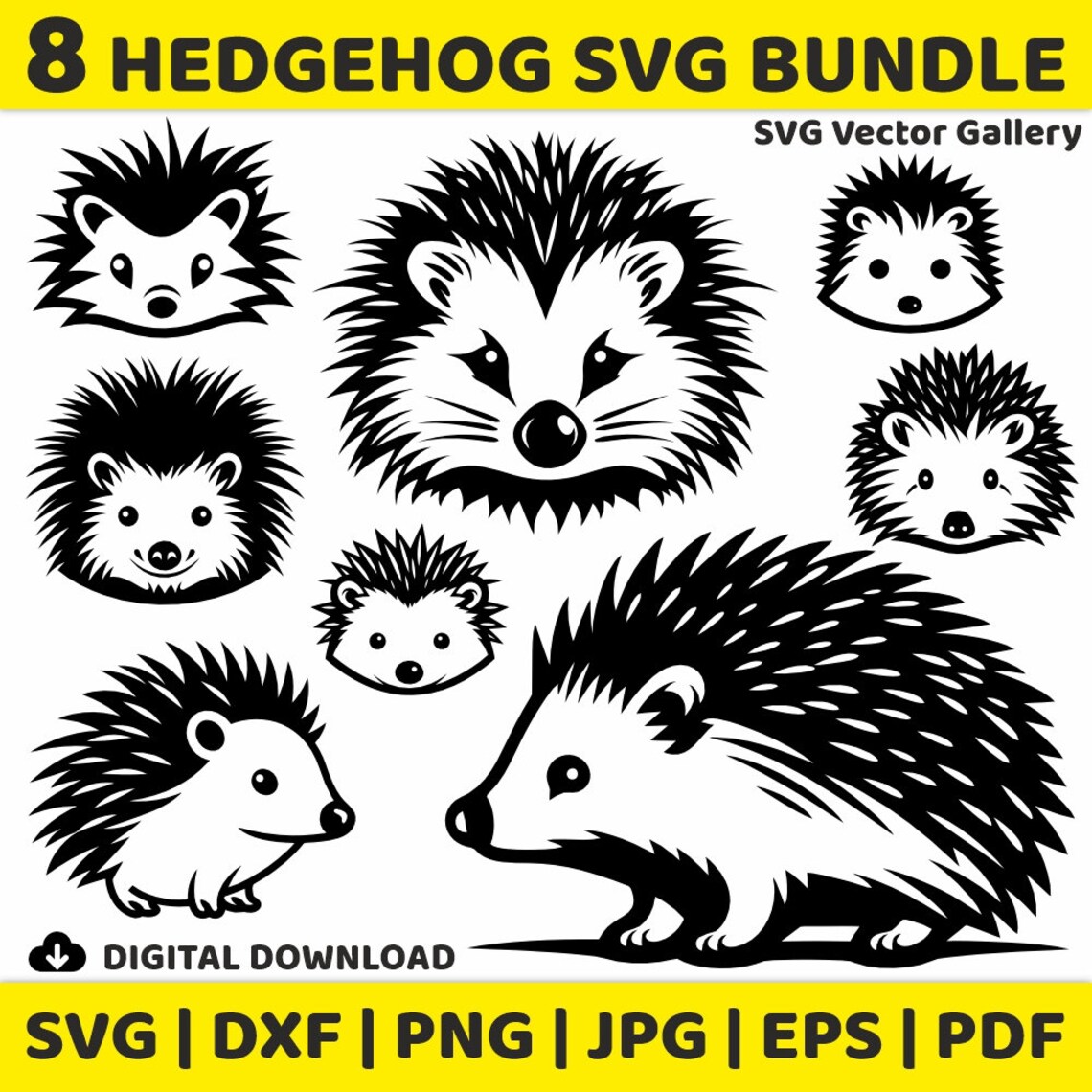 8 Hedgehog SVG Bundle, Clipart, Image, Silhouette, Vector, Svg, Dxf ...