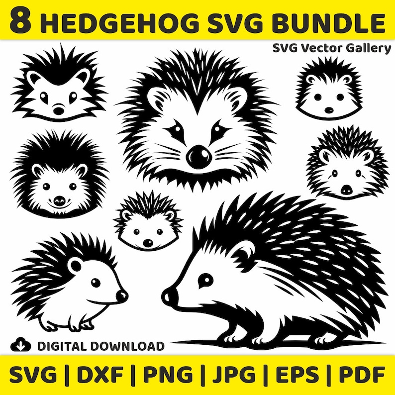 8 Hedgehog SVG Bundle, Clipart, Image, Silhouette, Vector, Svg, Dxf ...