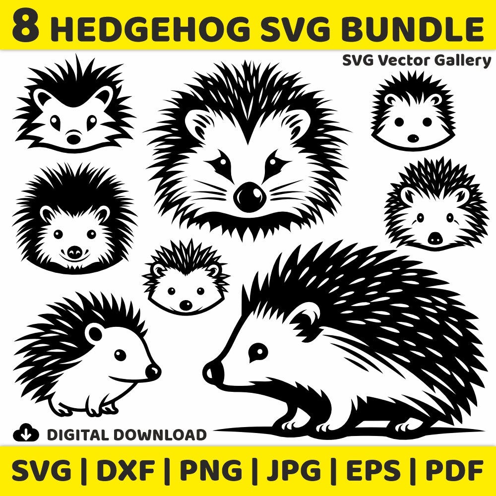 8 Hedgehog SVG Bundle, Clipart, Image, Silhouette, Vector, Svg, Dxf ...